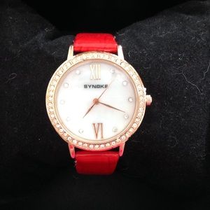 Accessories | Genuine Red Leather Crystal Watch | Poshmark